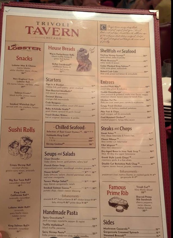 Explore Trivoli Tavern's Menu: Steaks, Oysters & Cocktails in Chicago